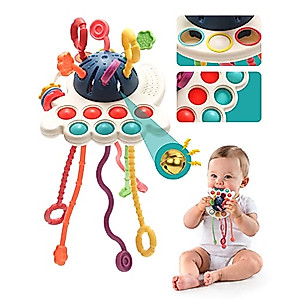 Montessori Toys for 1-3 Year Old, Silicone Pull String Activity Toys, Baby Sensory Toys with Rattle, Baby Travel Toys, Baby Teething Toys fine Motor Skills Toddler 18m+ Birthday Gift for Toddlers