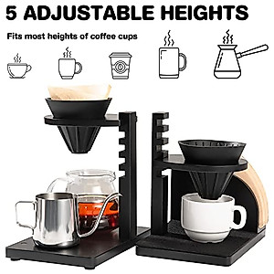 Yangbaga Wood Pour Over Coffee Makers Set Adjustable Height Coffee Dripper Holder Set– Includes Silicone Coffee Dripper&Dripper Stand&Coffee Filter Holder for Home or Office (Black)