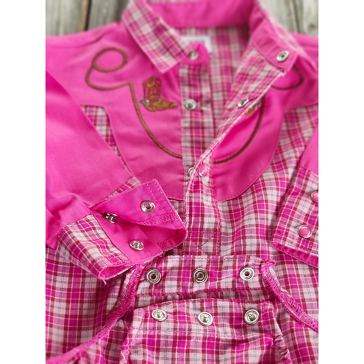 4Rodeo Baby Toddler Western Pink Plaid Cowboy Bodysuit Shirt (9-12 Months)