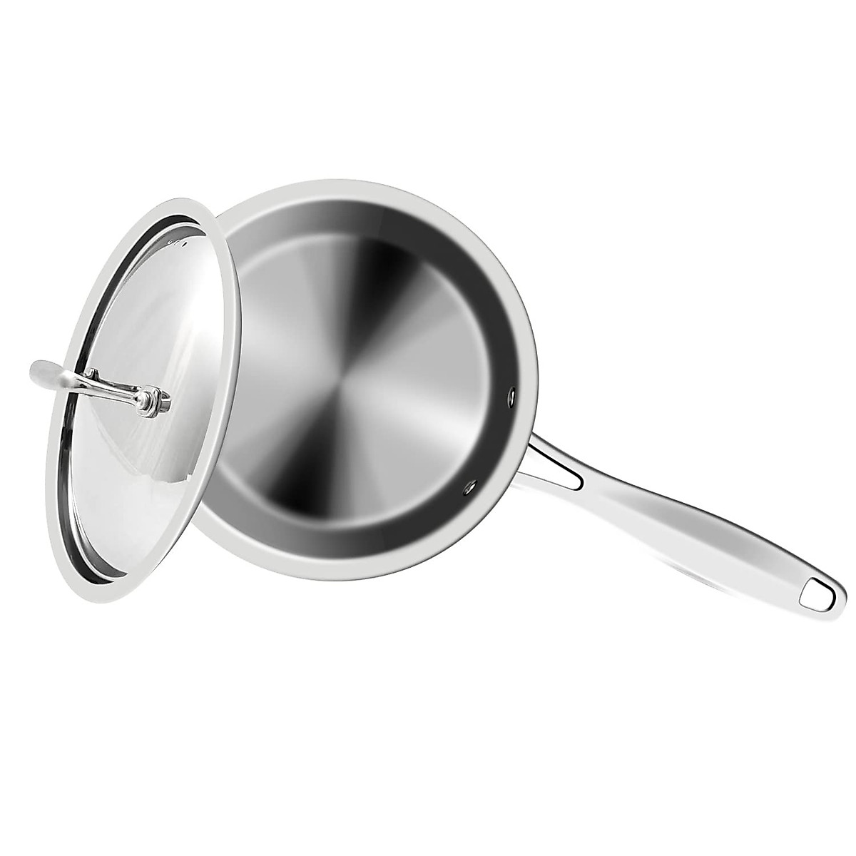 NuWave Tri-Ply Stainless Steel Sauté Pan with Lid, Even-Heating Technology, 18/10 Deep&Heavy-Duty Construction, No PTFE PFOA PFOS, 10 -Yeär Wärranty(5QT)