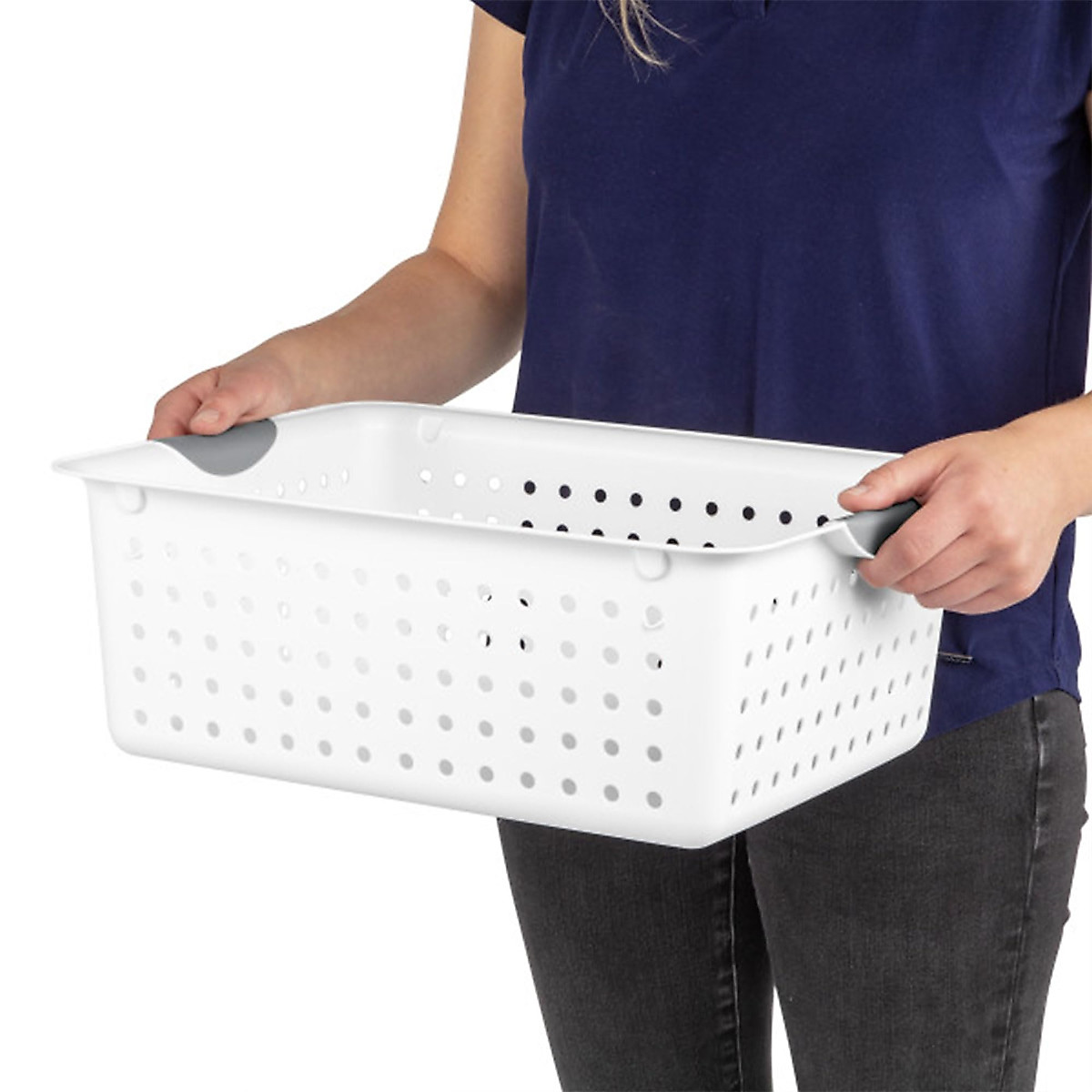 Sterilite 16268006 Large Ultra Basket, White Basket w/ Titanium Inserts, 6-Pack