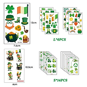 BROTOU 20 Sheets St. Patrick's Day Tattoos Stickers, Shamrock Tattoos Temporary Stickers, Irish St. Patrick's Day Parade and Favors Party Decorations