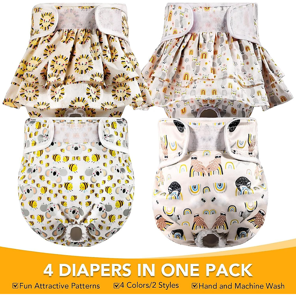 XPCARE Dog Diapers Female (4 Pack) - Washable Reusable Female Dog Diapers - Highly Absorbent Puppy Diapers for Dogs in Heat, Incontinence, or Excitable Urination (X-Large)