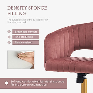 FENFSHE Home Office Chair Swivel Velvet Desk Chair, Vanity Chair with 360 Swivel Armchair and Gold Base,for Living Room, Bedroom, Vanity, Study (Pink)
