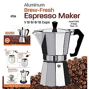 Wee's Beyond 7526-09 Brew-Fresh Aluminum Espresso Maker, 9 Cup, Silver