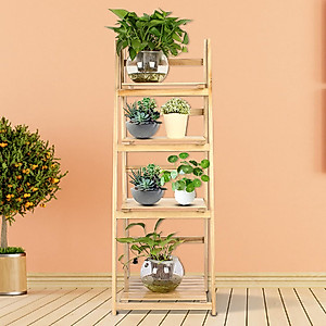 Qcwwy Practical and 4 Tier Ladder Shelving - Foldable Storage Rack for Home Bookcase Stand (Log Color), Qcwwyrodt0vns36-03