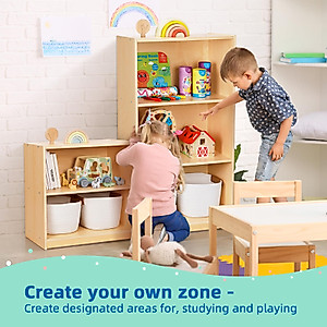 OOOK 3 Tier Montessori Toy Shelf and Bookcase, Display Cabinet, Toy Organizers and Storage with Anti Tipping Settings, Wooden Book Shelf for Kids Rooms, Classroom, Playroom, Nursery, School