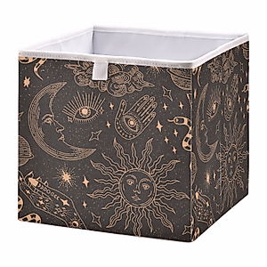 Vnurnrn Fabric Cube Collapsible Storage Cube Boho Celestial Snake Print, Storage Bins with Support Board, Foldable Basket for Shelf Closet Cabinet 11.02×11.02×11.02 in