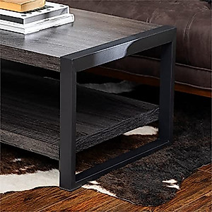 Walker Edison Industrial Modern Rectangle Metal Base and Wood Coffee Table Living Room Accent Ottoman, 48 Inch, Charcoal