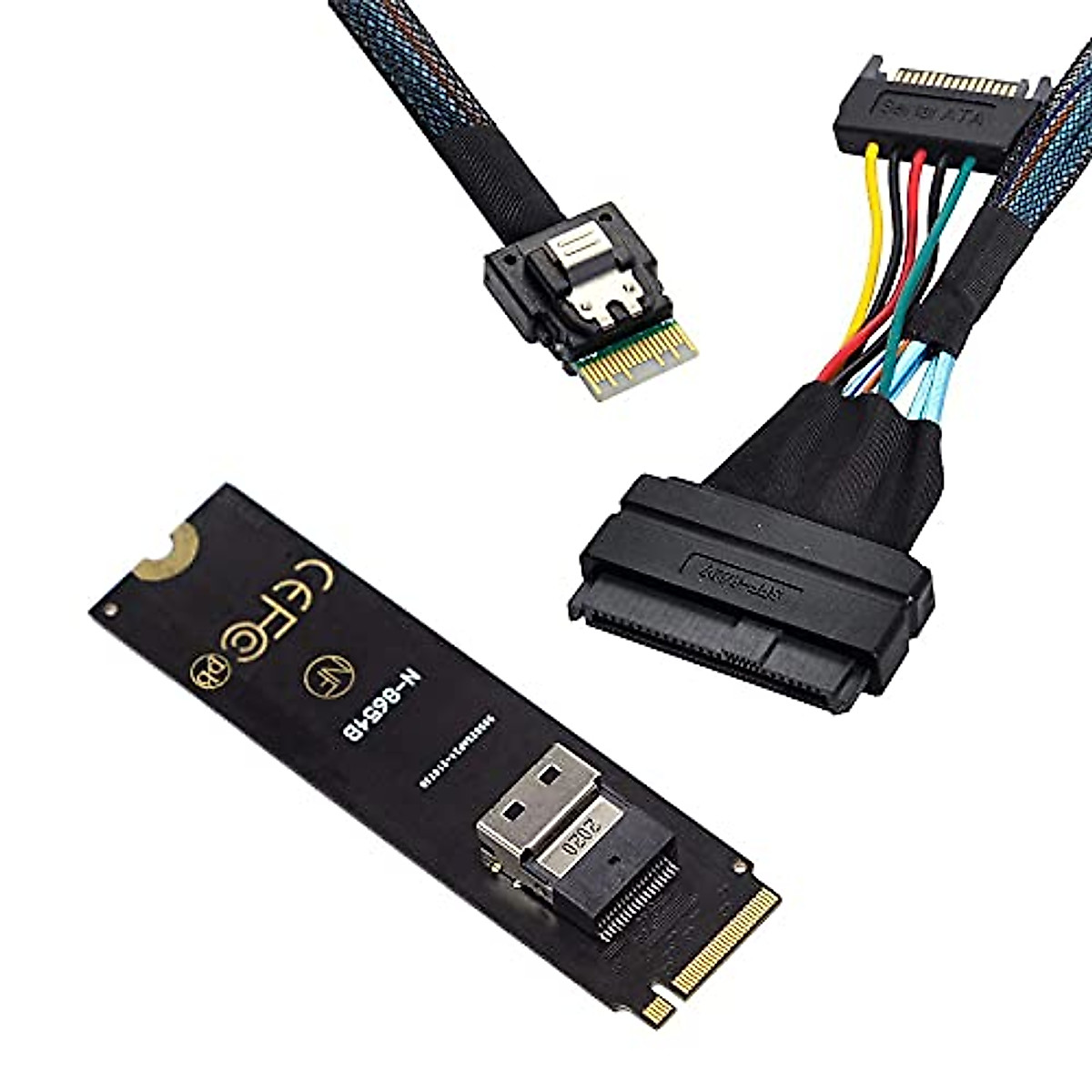 NFHK NGFF M-Key NVME to SFF-8654 Slimline SAS Card Adapter and U.2 U2 SFF-8639 NVME PCIe SSD Cable for Mainboard SSD