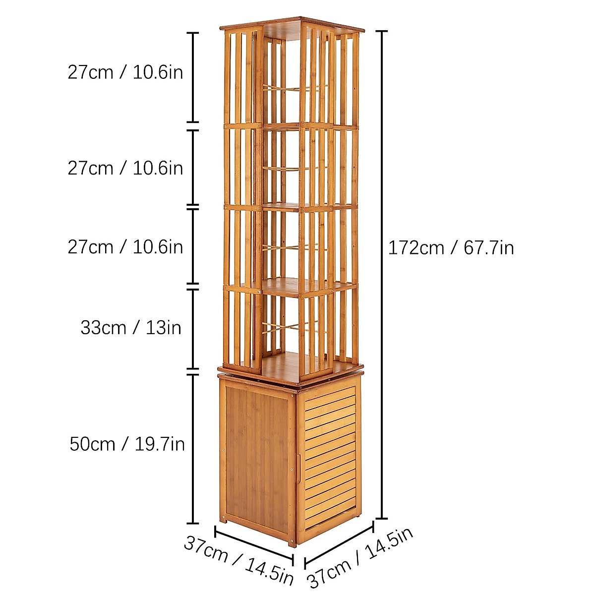 Rotating Bookshelf Bookcase, 6-Tier Corner Bamboo Book Shelf, 360° Display Rotating Storage Rack, Freestanding Bookcases with Open Design Shelving for Living Room Study Room Office (Dark Wood Color)