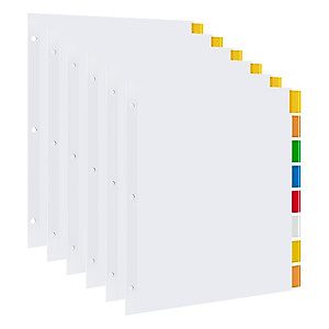 Amazon Basics 3 Ring Binder Dividers With 5 Tabs, Paper Binder Dividers, Insertable Multicolor Plastic Tabs, Pack of 12 Sets (60 Dividers Total)