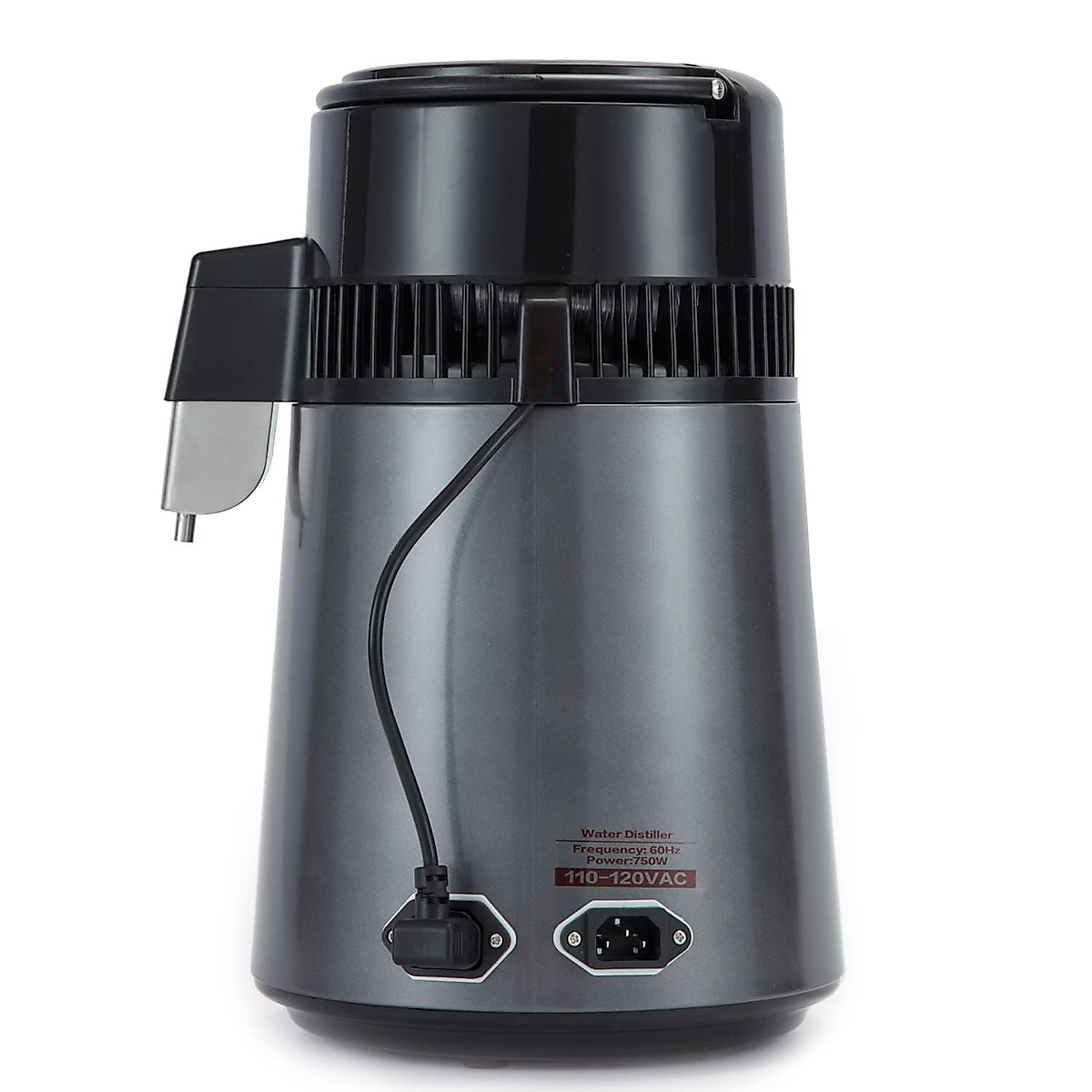 Water Distiller w/ Glass Container;750W,1.1Gal/4L Capacity;Distill Water up to 0.26Gal/1L per Hour and About 6Gal/23L per Day(Dual Temperature Display / Gray)