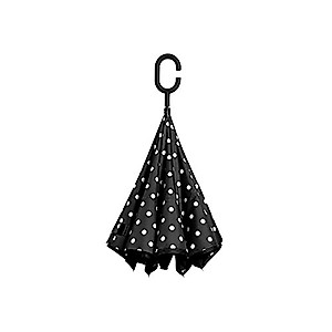 Nufoot Topsy Turvy Inverted umbrella, Black/White Polka Dot