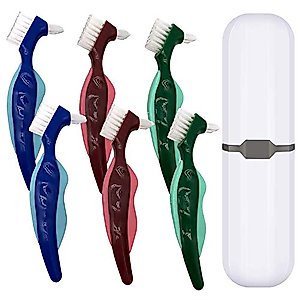 Ocircle Premium Hard Denture Brush Toothbrush, White Carrying Case, Multi-Layered Bristles & Portable Denture Double Sided Brush, Denture Care(Pack of 6)
