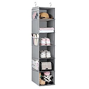 Univivi 6-Shelf Hanging Shoes Closet Shelves 6-Layer Collapsible Hanging Closet Shoe Shelves Organizer with 6 Side Pockets Wardrobe Clothes Organizer for Closet - Gray