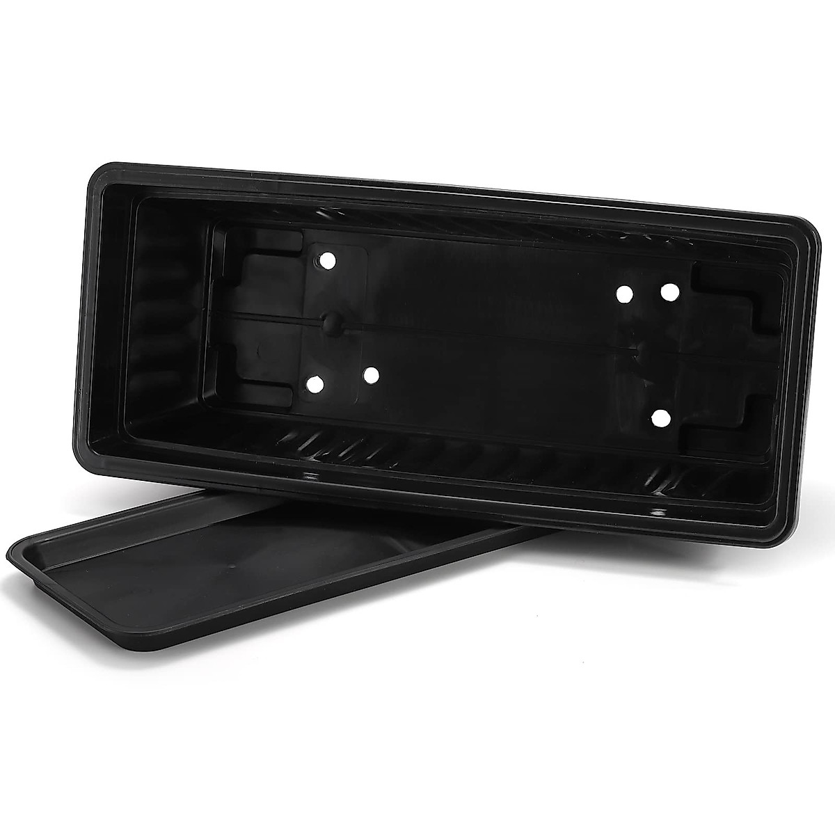 Fasmov 7 Pack 17 Inches Flower Window Box Plastic Vegetable Planters with Trays Vegetables Growing Container Garden Flower Plant Pot with 7 Pcs Plant Labels for Balcony, Patio, Garden, Black