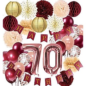 70th Birthday Decorations for Women Burgundy Rose Gold 70th Birthday Party Decorations Polka Dot Fans for Happy 70th Birthday Party Fall Burgundy Rose Gold 70 Birthday Decorations Autumn