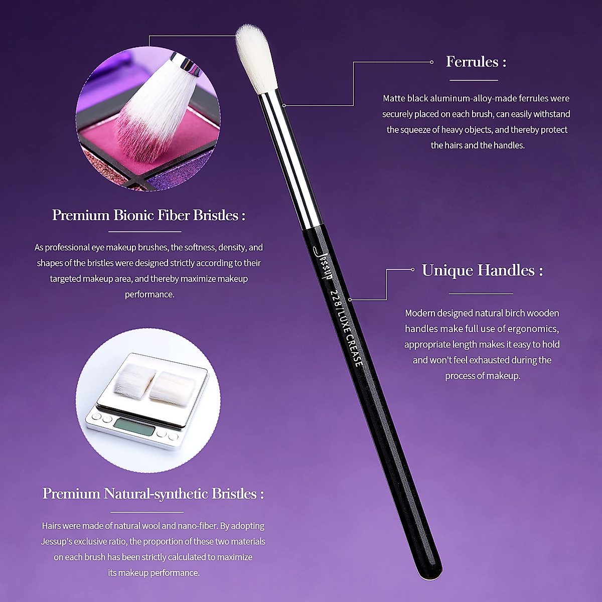 Jessup Eye Makeup Brushes Set Professional 15pcs with Eyeshadow Blending Concealer Eyebrow Eyliner Brush (Pearl Black/Silver)