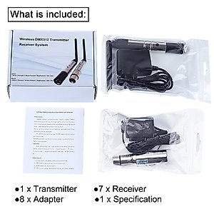 CHINLY 8pcs DMX512 DMX Dfi DJ 2.4G 7 Charging Wireless Receiver Built-in Battery & 1 Transmitter LED Lighting Control for LED Stage Par Party Light