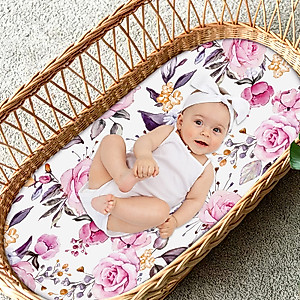 Baby Blanket and Bassinet Sheet Set for Baby Girls, Super Soft Floral Minky Fabric Dotted Backing and Universal Fit