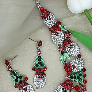 QYJ 2 Pcs/Set Fashion Statement Bib Santa Claus Christmas Necklace Dangle Earring Costume Jewelry Set for Christmas Party Xmas Gift for Women(Style3-Platinum Plated)