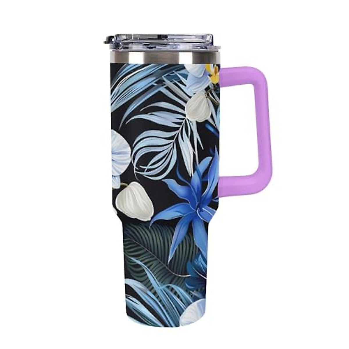 Floral Print Insulated Tumbler with Lid And Straw Stainless Steel Travel Coffee Mug 40oz Violet-style