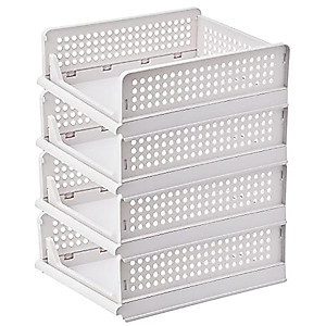 Dollox 4 Pack Folding Wardrobe Storage Boxes Closet Organizers Plastic Clothes Organizer Stackable Plastic Storage Basket for Home Clothing Storage