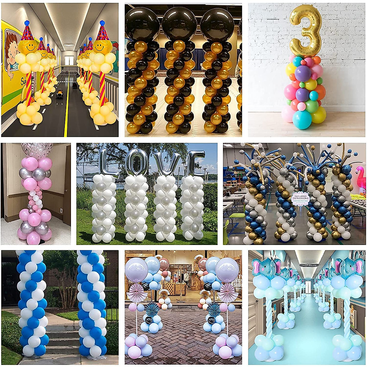 72 inch 2 Set Balloon Column Stand Kit Base and Pole Height 30Pcs Balloon Rings Balloon Tower Decoration for Birthday Party Wedding Party Event Decorations（Balloons are not included）