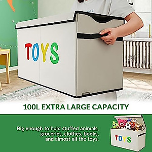 VICTORICH Toy Storage Chest, Collapsible Sturdy Storage Bins with Lids, Large Kids Toy Box Chest Storage Organizer for Nursery Room, Playroom, Closet, Home Organization(I-TBX-BEIGE)