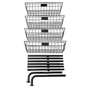 Bee Home Industrial Style Iron Wall Mounted Basket Organizer Storage Shelf, 4 Baskets, with Chalkboard Labels