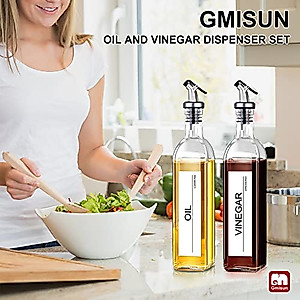 GMISUN Olive Oil Dispenser Bottle, Oil Dispenser Bottle for Kitchen, Cooking Oil and Vinegar Dispenser Set 4Pack, Glass Oil Container Cruet-Oil Pourer Spout, Funnel and Labels, Clear for Oil, Vinegar