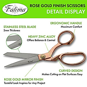Szco Supplies 8.5” Fatima Heavy-Duty Professional Fabric Tailor Scissors For Home Crafts And Office With Rose Gold Finished Handle