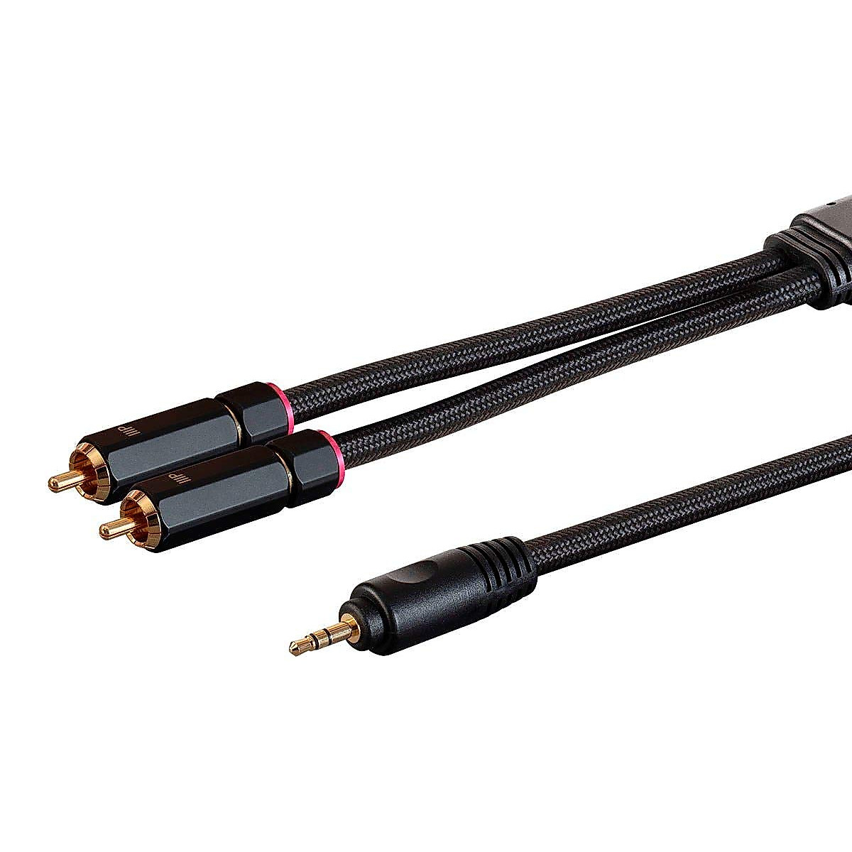 Monoprice 3.5mm to 2-Male RCA Adapter Cable - 15 Feet - Black, Gold Plated Connectors, Double Shielded with Copper Braiding - Onix Series