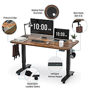 Monomi Electric Height Adjustable Standing Desk, 48x24 Inches, Ergonomic Home Office Sit/ Stand Up Desk (Black Steel Frame/Rustic Brown Top)
