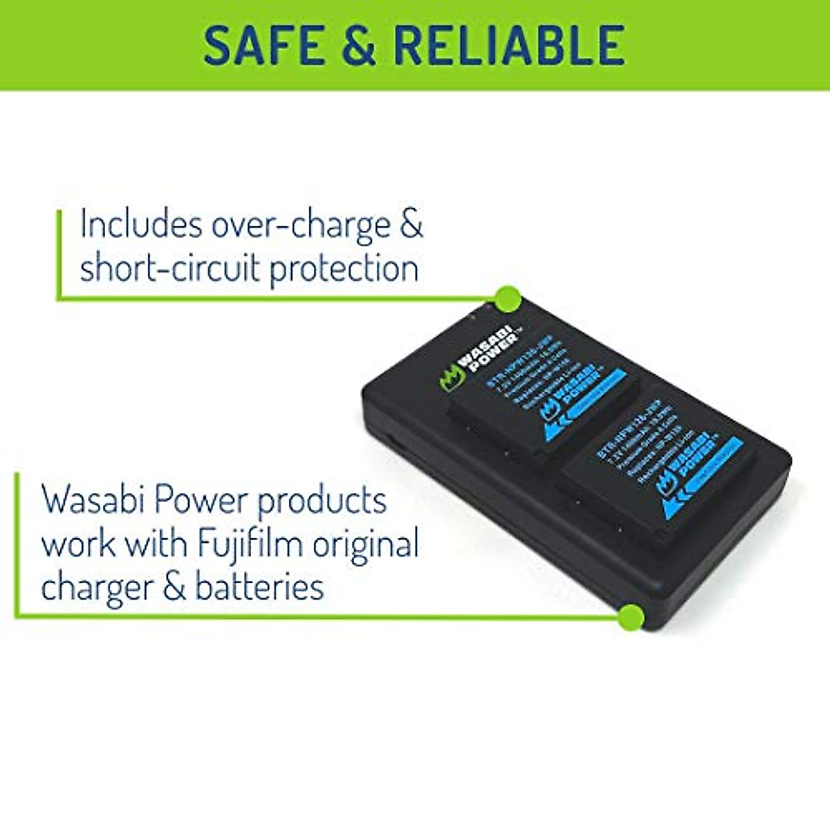 Wasabi Power NP-W126, NP-W126S Battery (2-Pack) Micro USB Dual Charger for Fuji X-T100, X-T200, X100F, X100V, X-S10, X-A5, X-A10, X-E4, X-Pro2, X-Pro3, X-T1, X-T2, X-T3, X-T10, X-T20, X-T30, X-T30 II