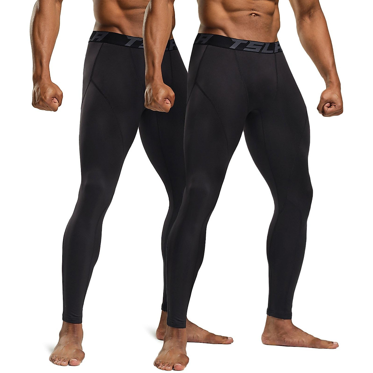 TSLA Men's Thermal Compression Pants, Athletic Sports Leggings & Running Tights, Wintergear Base Layer Bottoms, 2pack Tights Black/Black, 3X-Large