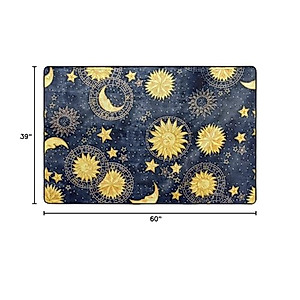 SWEET TANG Area Rug Meet 1998 Boho Chic Art Golden Sun Moon and Star Over Blue Black Sky Flannel Microfiber AntiSlip Water Resistant Carpet Bathroom Play Mat for Floor Hallway Home Decoration 60x39
