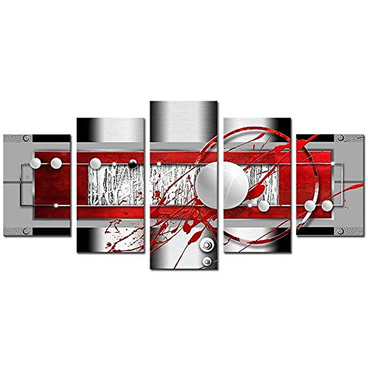 AWLXPHY Decor Abstract Canvas Wall Art Red Black Grey for Living Room Decor 5 Pieces Framed Painting Modern Simple Circle Round Line HD Print Artworks Giclee(White, W40 x H20)
