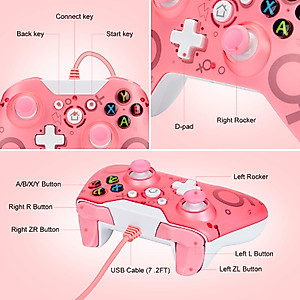 fuxinya Wired Controller, Compatible with Xbox One/One S/One X/One Elite/Windows PC, USB Wired Gamepad Remote Controller, PC Game Controller with Headset Jack [2021 Newest Version] (Pink)