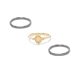 New Beginnings by Janyl Adair - Black Rhodium and Yellow Gold Plated .925 Sterling Silver White Zircon Set of 3 Stackable Stacker Rings - Size 11