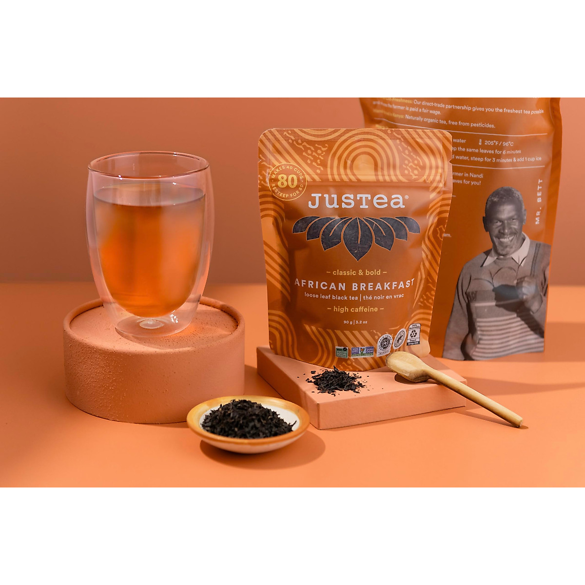 JusTea AFRICAN BREAKFAST | Loose Leaf Black Tea | Recyclable Refill Pouch | 40+ Cups (3.5oz) | High Caffeine | Award-Winning | Fair Trade | Non-GMO