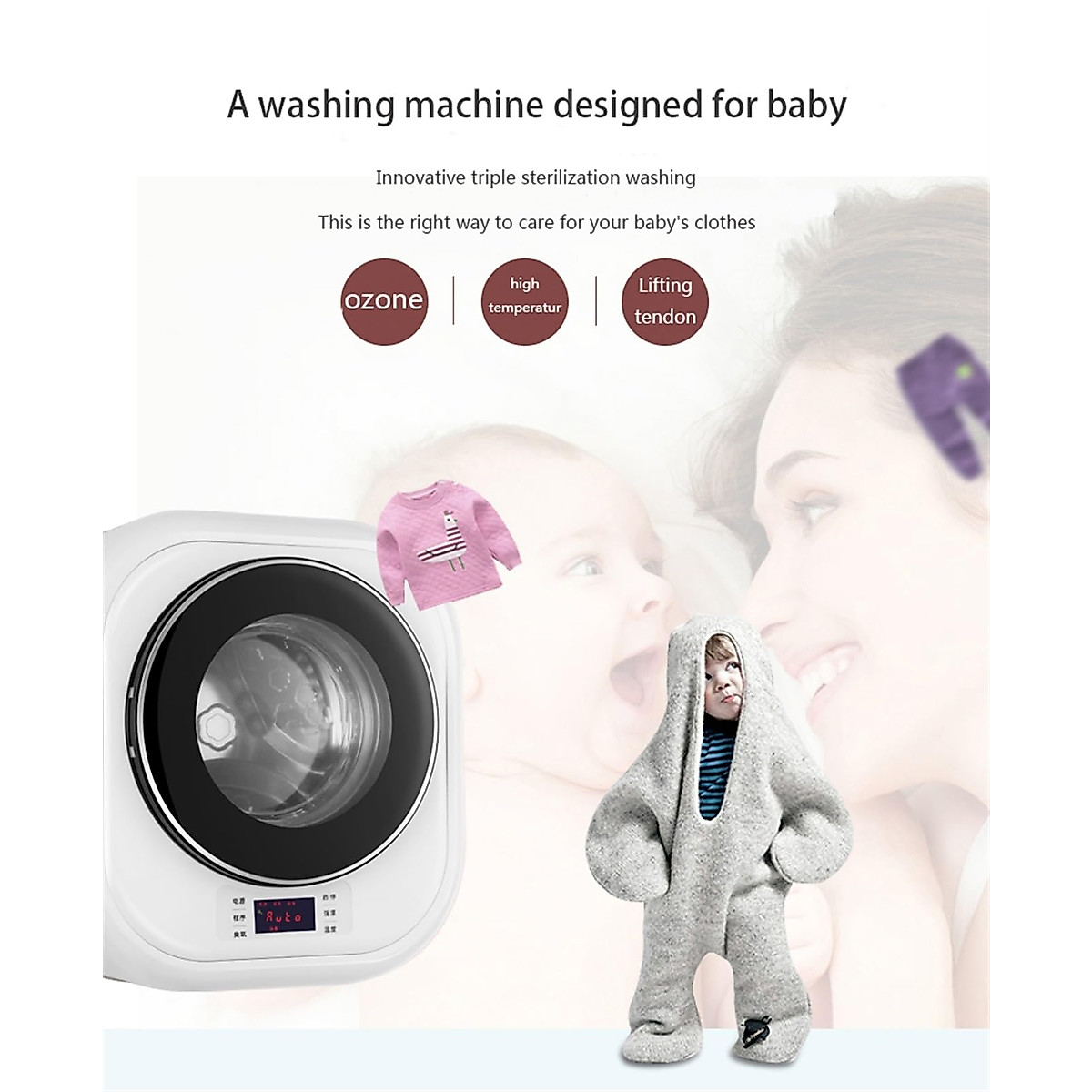 3kg Mini Wall-mounted Washing Machine, Full-Automatic Washing Laundry Machine with Hot Air Dryer, Underwear Washer with High Temperature Boiling, Space-Saving for Apartment Hotel Home
