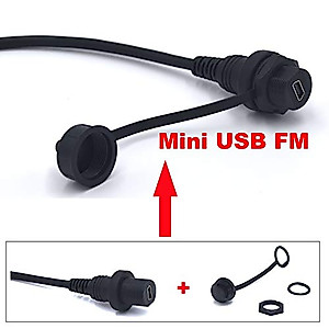 Kework Mini USB 5 Pin Mount, 0.3 Meter Mini USB Male to Female Flush Mount Panel Mount Extension AUX Cable for Car Truck Boat Motorcycle Dashboard, Sync Charging and Data Transferring