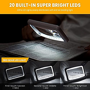 ANBULL 4X 8X Rechargeable Magnifying Glass with Light, 20 Anti-Glare Dimmable LEDs, Handheld 4.5''*2.7'' Rectangular Page Lighted Magnifying Glass for Close Work, Seniors Reading, Low Vision
