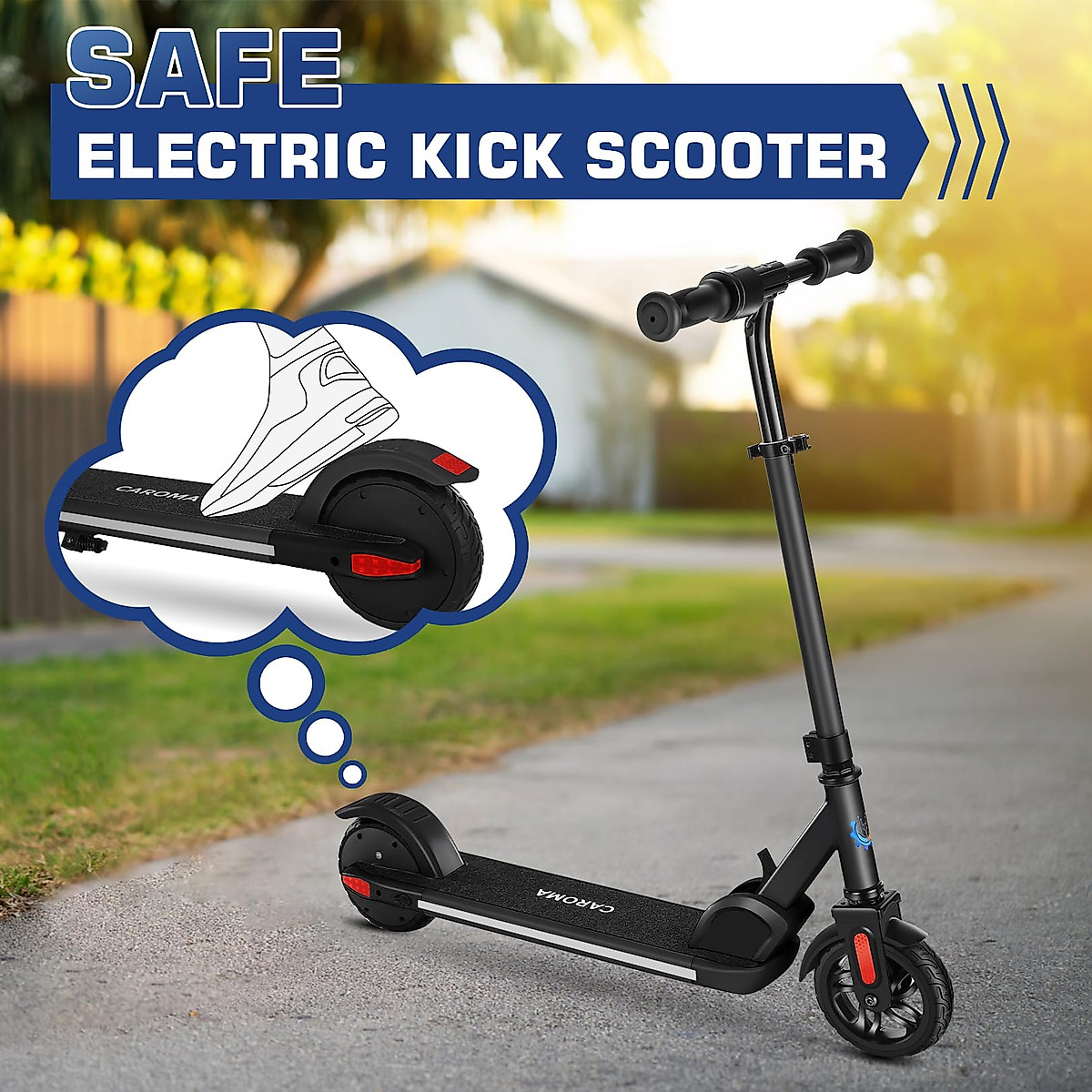 Caroma Electric Scooter for Kids Ages 8-12, 150W Foldable Kids Electric Scooter, Max 7 Miles & 10 Mph, LED Display, Colorful Lights, Adjustable Height, Lightweight Electric Scooter for Kids Teens