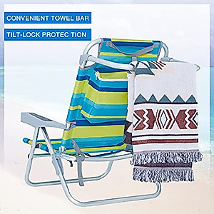 MOON LENCE Folding Beach Chair with 5 Positions High Recliner Chair Lightweight Portable Folding Chair with Towel bar for Camp,Outdoor,Travel
