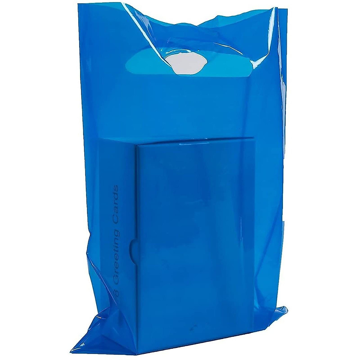 Blue Plastic Merchandise Bags with Handles for Retail, Party Favors (Medium, 100 Pack)