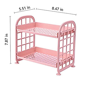 FreSheep Cosmetic Storage Holder, 2-Tier Multi-functional Plastic Shelf Makeup Organizer for Office Kitchen Bedroom Bathroom Home, Pink