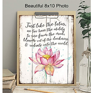 Inspirational Zen Art Print - 8x10 Motivational Lotus Wall Art Photo - Unique Spiritual Home Decor for Yoga Studio, Bathroom, Bedroom - Gift for Women, Meditation Buddha Fans - Unframed Poster